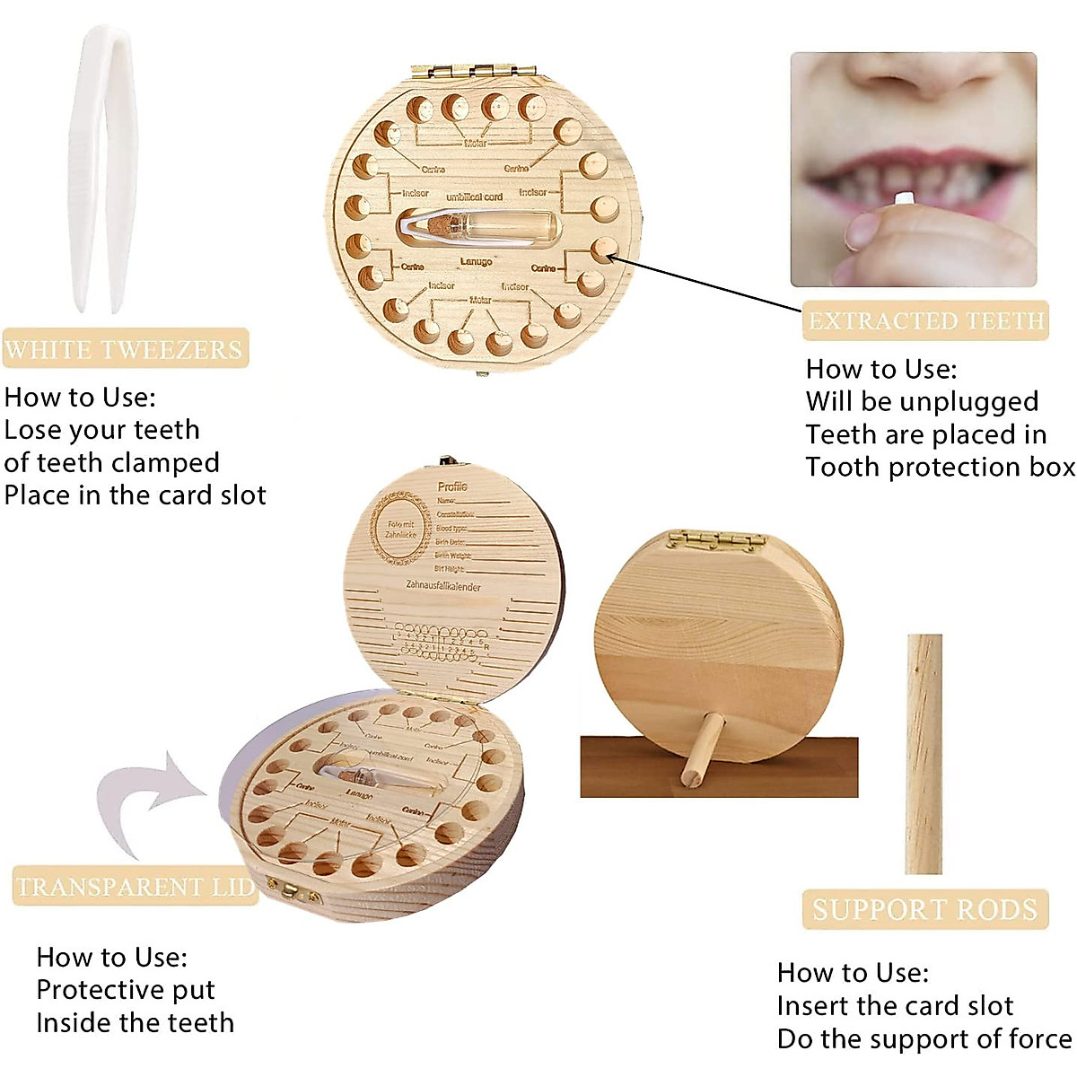 Baby Tooth Keepsake Box,Tooth Fairy Box,Wooden Tooth Box ,Baby Keepsake Storage Box,Tooth Saver,Tooth Holder for Kids Teeth,Tooth Boxes for Lost Teeth for Kids,Newborn Baby Birthday and Shower Gift