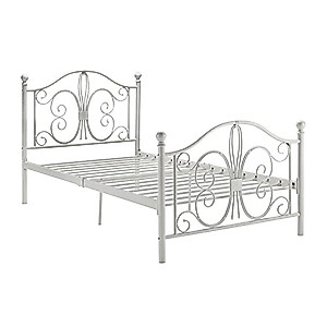 DHP Bombay Metal Platform Bed with Parisian Style Headboard and Footboard, Adjustable Base Height for Underbed Storage, No Box Spring Needed, Twin, White