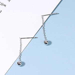 Yheakne Boho Bar Threader Earrings Silver Line Earrings String Drop Dangle Earrings Pull Through Long Chain Earrings Jewelry for Women and Girls