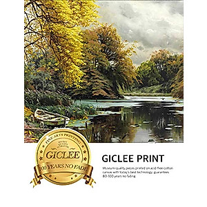 DECORARTS - River Landscape 1903, by Peder Mork Monsted Oil Painting Reproductions. Giclee Print Stretched Framed size: 36x22