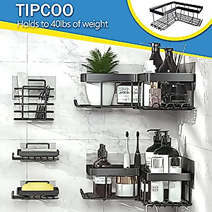 Tipcoo Corner Shower Caddy, 5 Pack Rustproof Shower Organizer,Durable Shower Shelves, No Drilling Stainless Steel Shower Storage Rack with Soap Holder & Toothpaste Holder for Bathroom/Dorm/Kitchen