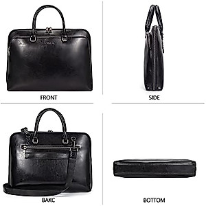 Laptop Messenger briefcase shoulder bag: Genuine Leather men 13 14 inch macbook case women work tote handbag Black