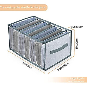 Chin-Best 2PCS Wardrobe Clothes Organizer, 7 Grids Foldable Visible Clothes Organizer for Folded Clothes, Drawer Organizer Clothes for Jeans,Legging,T-shirts,Pants (2PCS(Thin Jeans Grids))