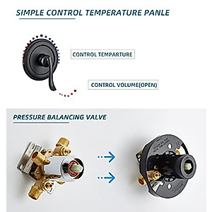 Shower System with Tub Spout, Bathroom Rain Mixer Shower Combo Set, Single Handle Shower Faucet with Valve Matte Black