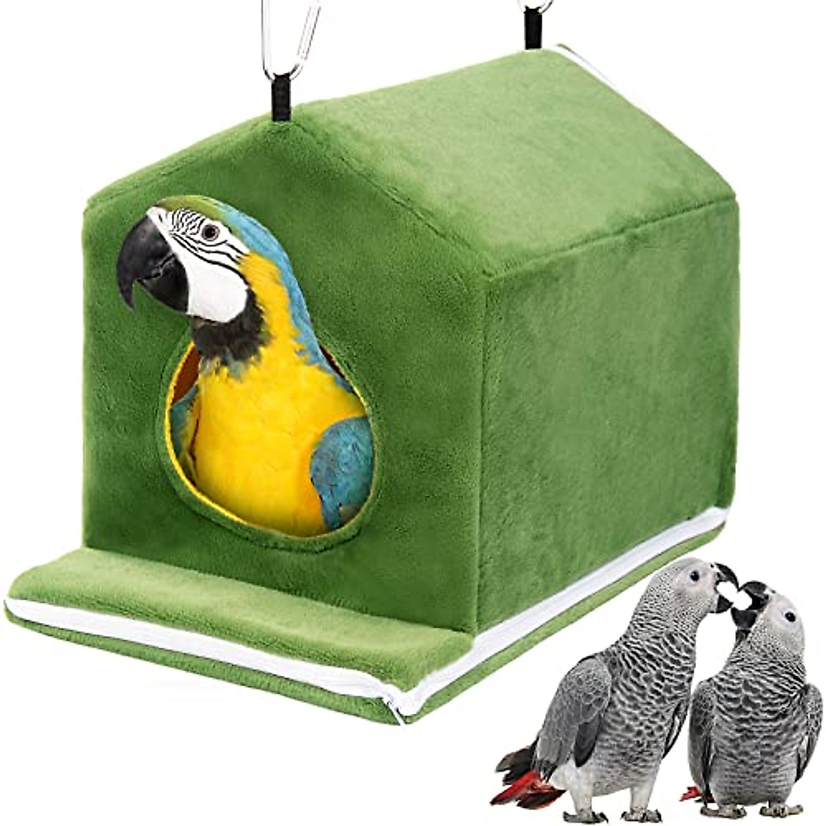 MEWTOGO Large Winter Warm Bird Nest House, Bird Bed for Cage, Novelty Plush Parrot Nest Snuggle Shed Hut, Easy to Install for Macaws Amazon Parrot African Grey Lovebirds