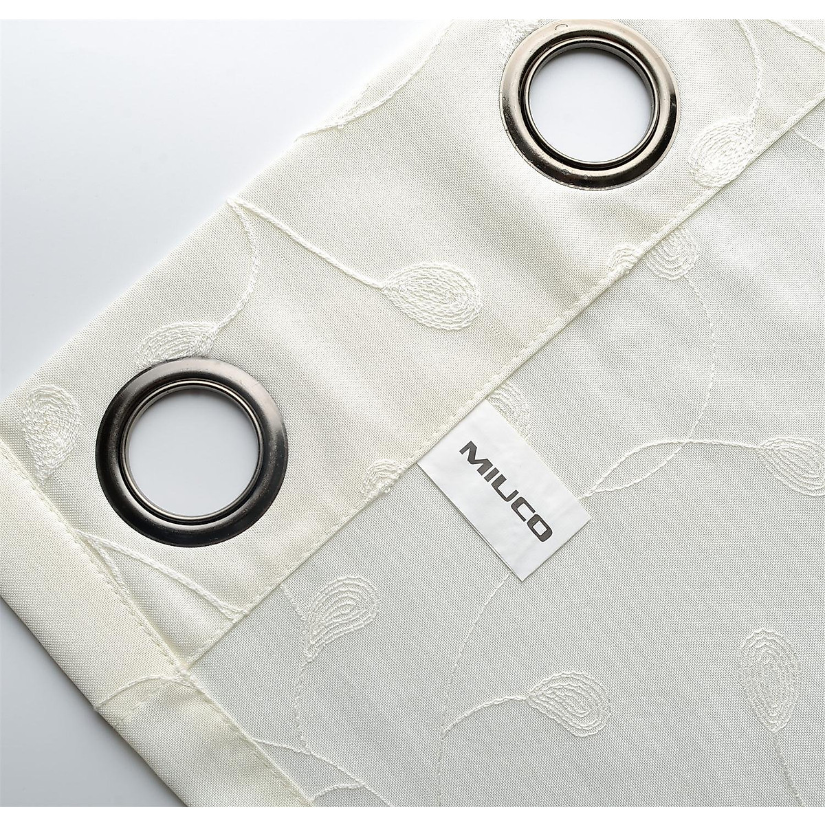 MIUCO Floral Embroidered Semi Sheer Curtains Faux Linen Grommet Curtains for Girls Room 52 x 84 Inch Set of 2, Off White