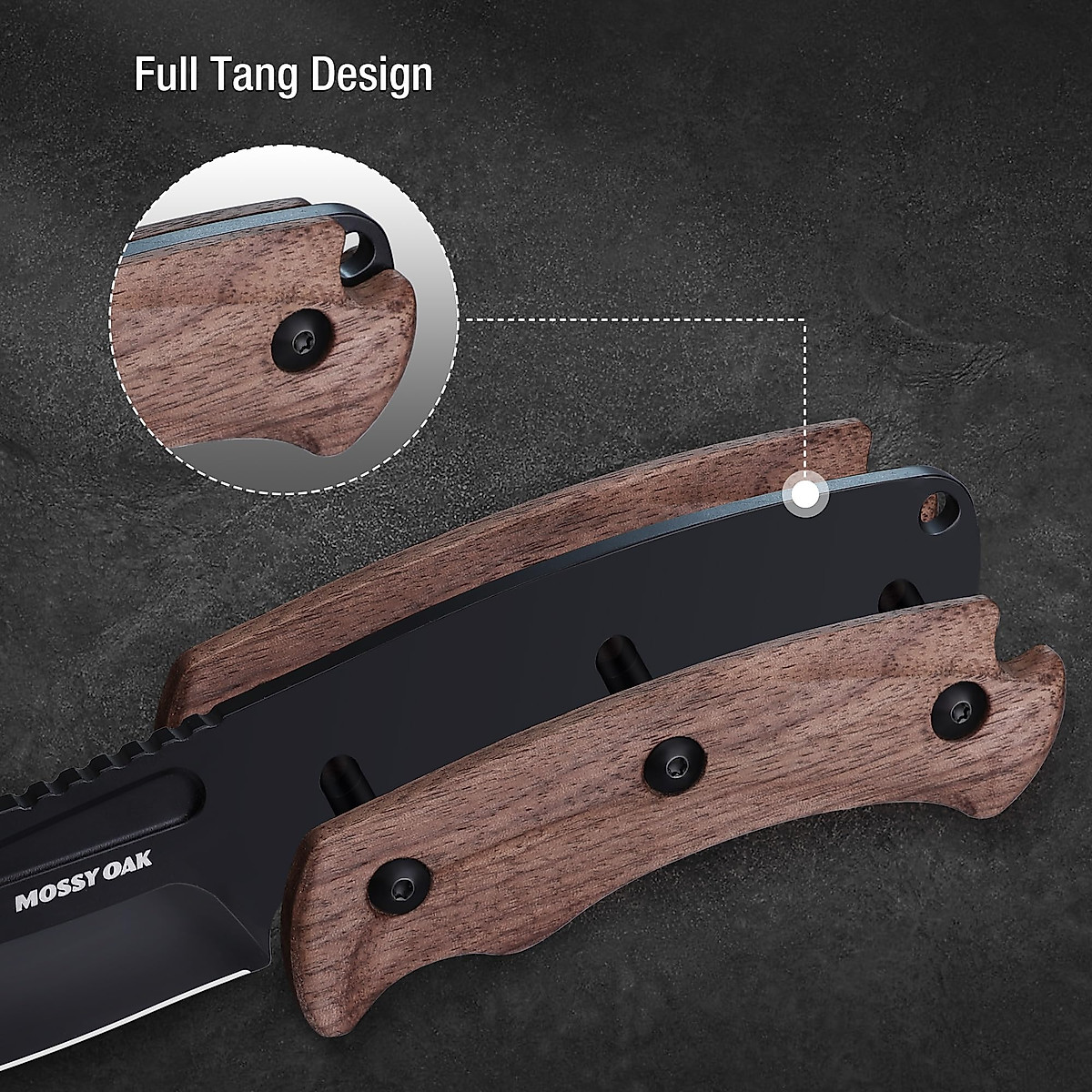 MOSSY OAK 8.5-inch Full-tang Fixed Blade Knife with Sheath, Stainless Steel Blade, Outdoor Knives for Survival, Camping, Hiking (G10 Handle-Brown)