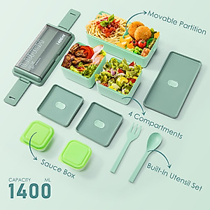 Housmile Bento Box Adult Lunch Box, Stackable Bento Lunch Box Container with Accessories, Built-in Utensil Set, Bento Box Kit with Bag, BPA-Free, Microwave Safe, Leak-Proof Lunchbox for Work, Picnic