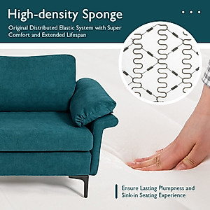 KOMFOTT 72.5” Loveseat Sofa Couch, Modern Love Seat with Removable Armrest Pillows, Steel Frame Legs & Cozy Cushions, 2-Seat Sofa Couch for Living Room and Apartment (Teal)