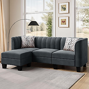 JAMFLY 79'' Sectional Sofa Couch for Living Room, Small 3-Seat L Shaped Couch with Linen Fabric, Convertible Sofa with Chaise Clearance Set for Small Space (Dark Grey)