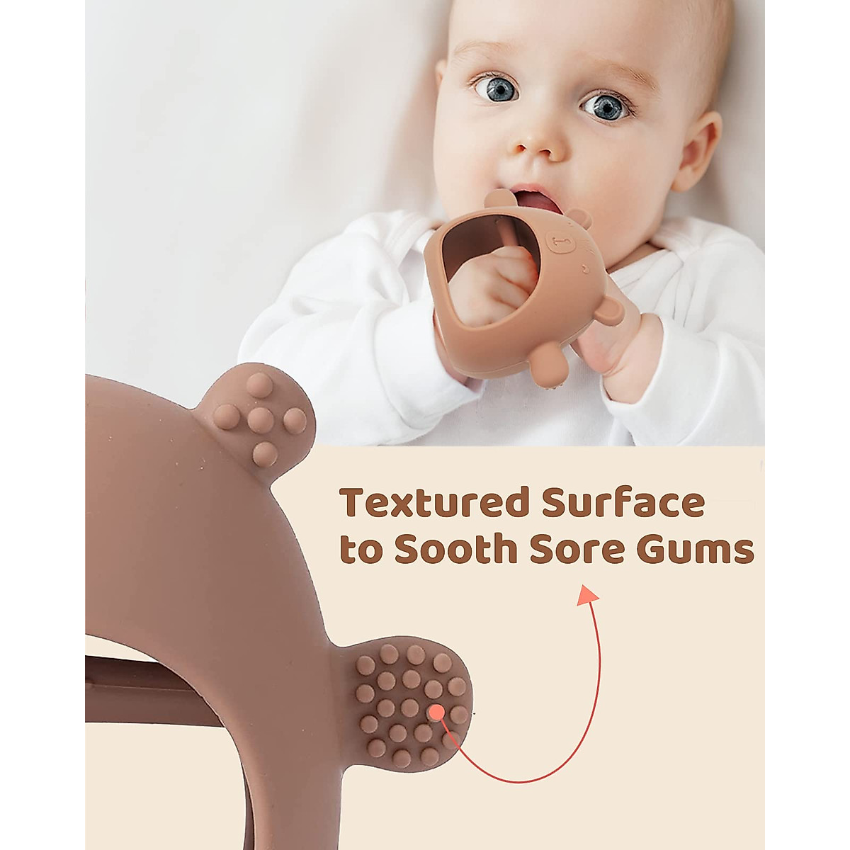 2 Packs Baby Teething Toy Silicone Bear Teething Mitten for Babies Over 3 Months Anti Dropping Wrist Hand Teethers Baby Chew Toys for Sucking Needs, BPA Free