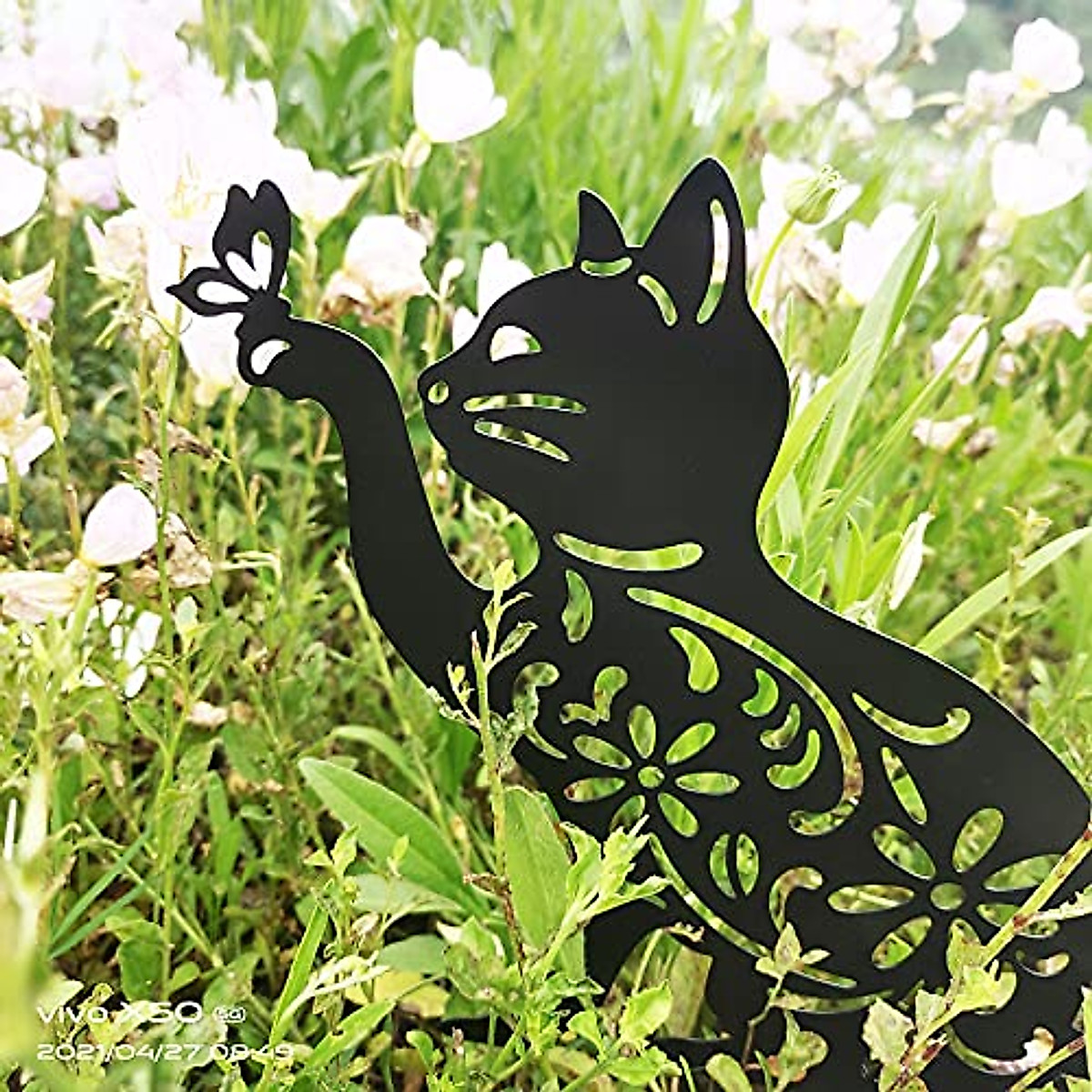 FASHAJI Cat Garden Decor, Metal Cat for Kitchen Outdoor, Yard Art Metal Cat Sculpture for Backyard Farm Patio Yard Lawn Home Decorations