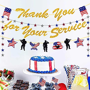 Veterans Day Banner, Veterans Day Decorations Thank You for Your Service Banner, Memorial Day Patriotic Party Military Decorations, Glitter Thankful Banner Garland Backdrop Patriotic Party Supplies