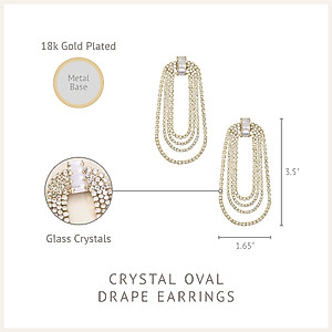 Ettika Dangle Earrings for Women. Crystal Oval 18k Gold Plated Drape Earrings. Fashion Jewelry