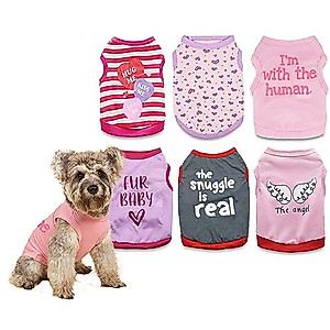6 Pack Girl Dog Clothes for Girls Small Dog Shirts Puppy T Shirt for Small Dogs Girl Clothes Dogs T-Shirt Chihuahua Yorkie Clothes