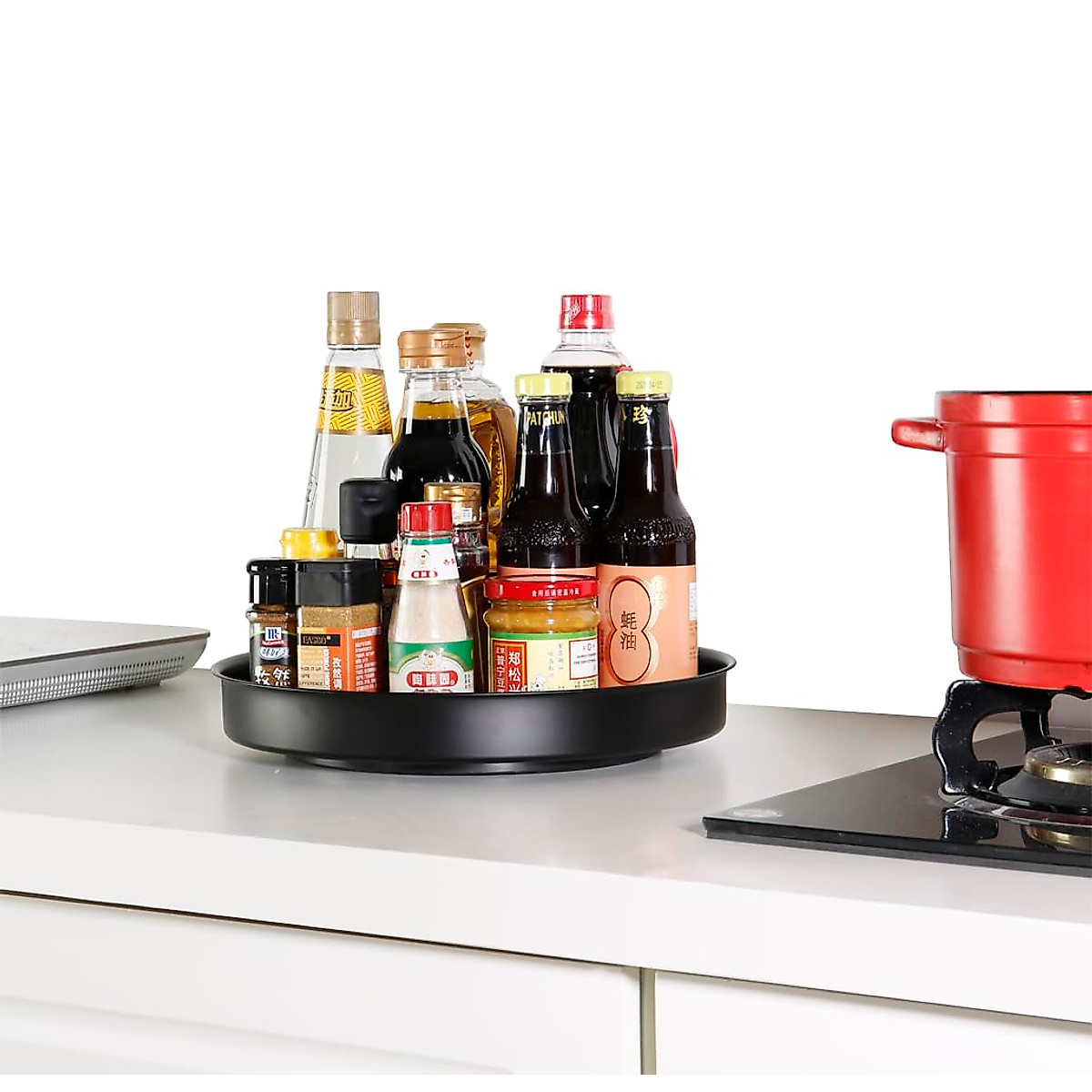 Kitchen Lazy Susan Turntable Organizer for Cabinet and Table Top Storage with Rotating Spice Organizer Countertop Pantry and Refrigerator & Drawer Organization Container (9" 12" inch) 2piece，Black.