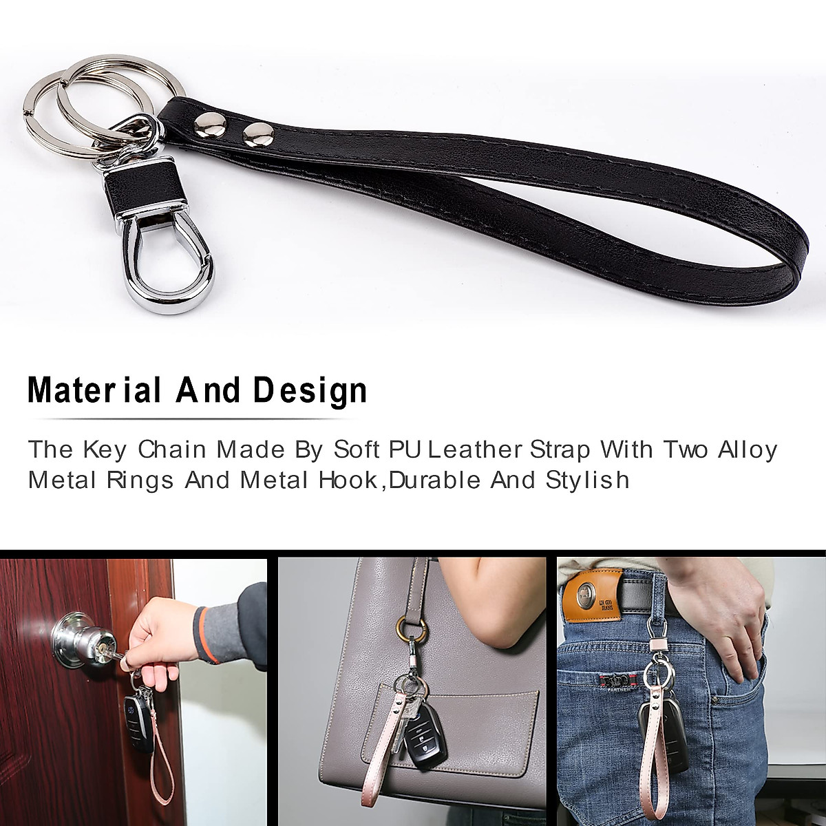Amazon Essentials - Lanyard Keychain with Detachable Alloy Metal Rings -womens, Black+Rosegold