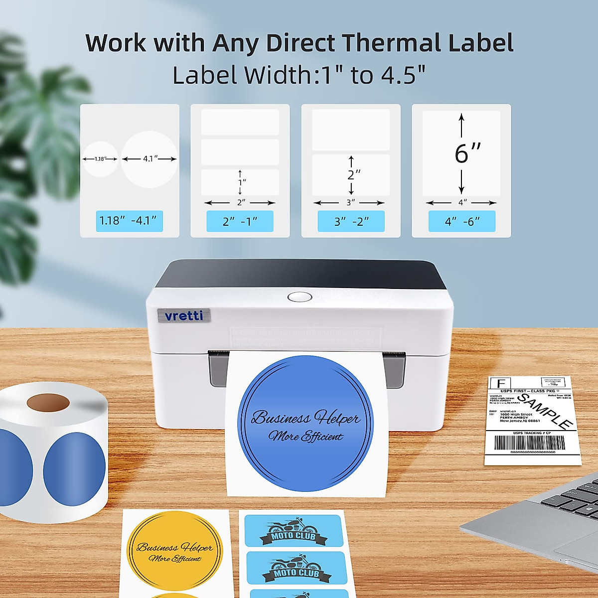 vretti Bluetooth Thermal Label Printer, 4x6 Shipping Label Printer for Shipping Packages & Small Business, Wireless Label Printer Compatible with iPhone Android Window Mac USPS UPS Amazon