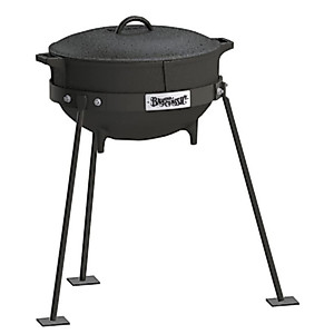 Bayou Classic CI7007 7-gal Cast Iron Jambalaya Kettle w/ Lid and Stand Features Cast Iron Lid w/ Stainless Built-In Lid Holder Steel Tripod Stand w/ Wide Leg Design Perfect For Large Event Cooking