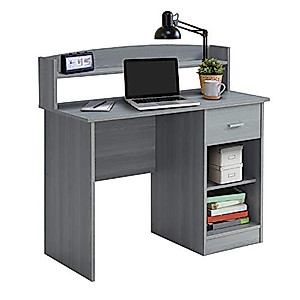 Techni Mobili Modern Office Hutch Writing Desk, Grey