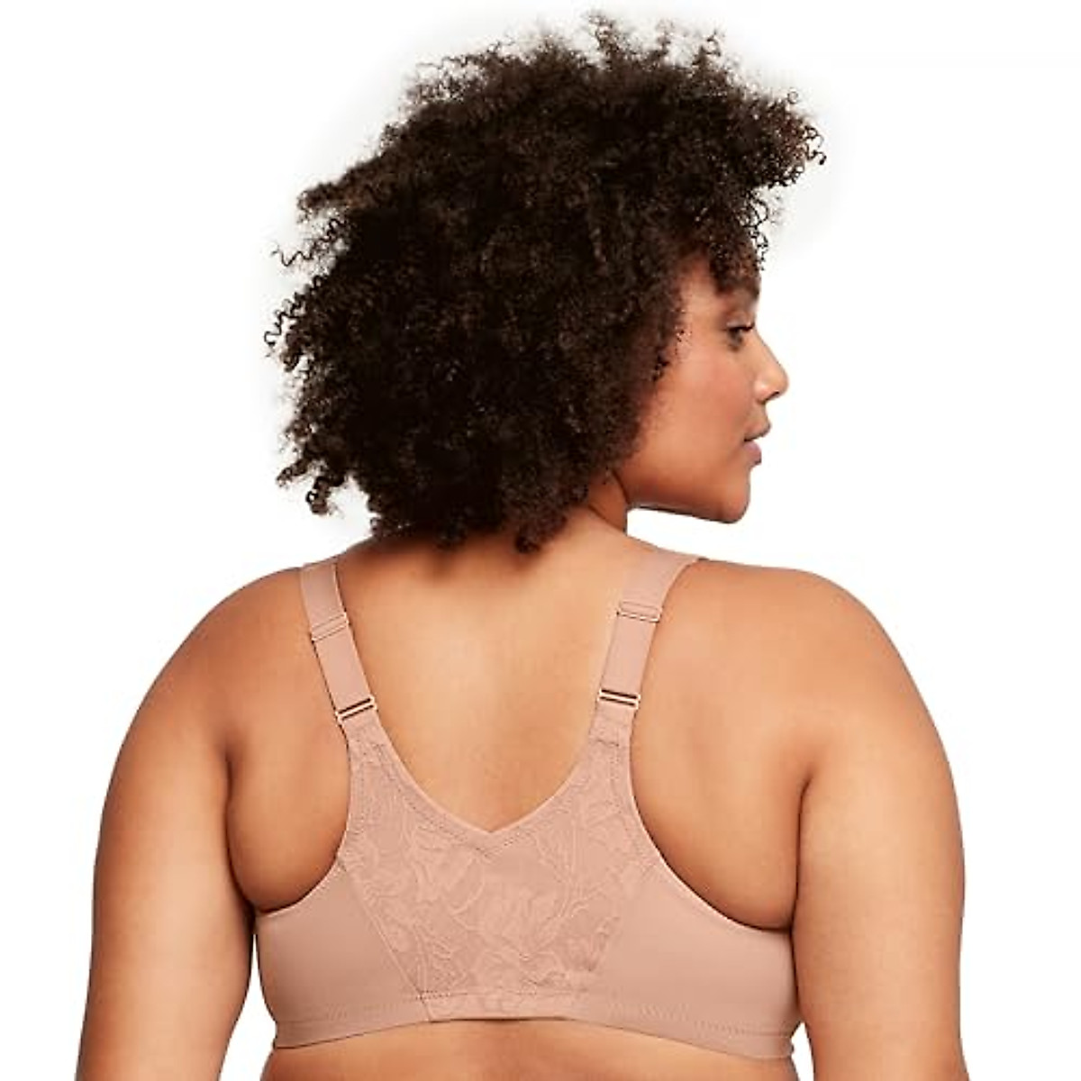 Glamorise Full Figure Plus Size Lacey T-Back Front-Closure Wonderwire Bra Underwire #9246 Cappuccino