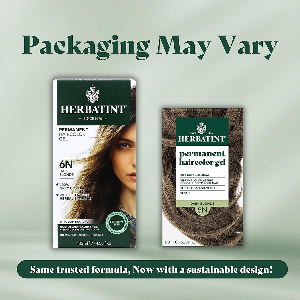 Herbatint Permanent Haircolor Gel, 6N Dark Blonde, Alcohol Free, Vegan, 100% Grey Coverage - 4.56 oz