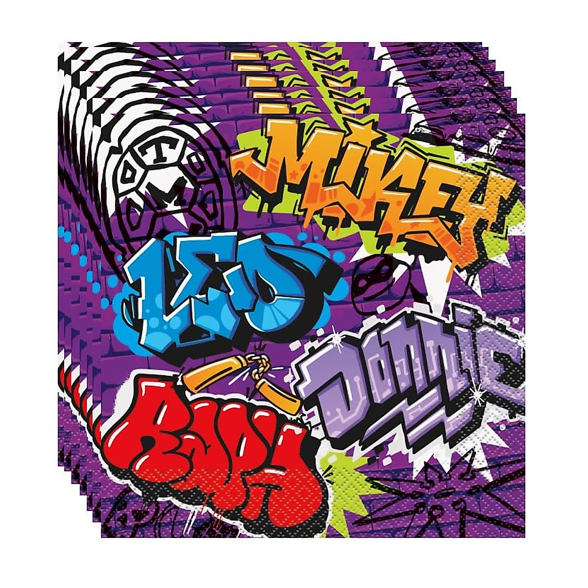 TMNT Teenage Mutant Ninja Turtles Birthday Party Supplies Bundle includes 32 Lunch Paper Napkins and 1 Dinosaur Sticker Sheet