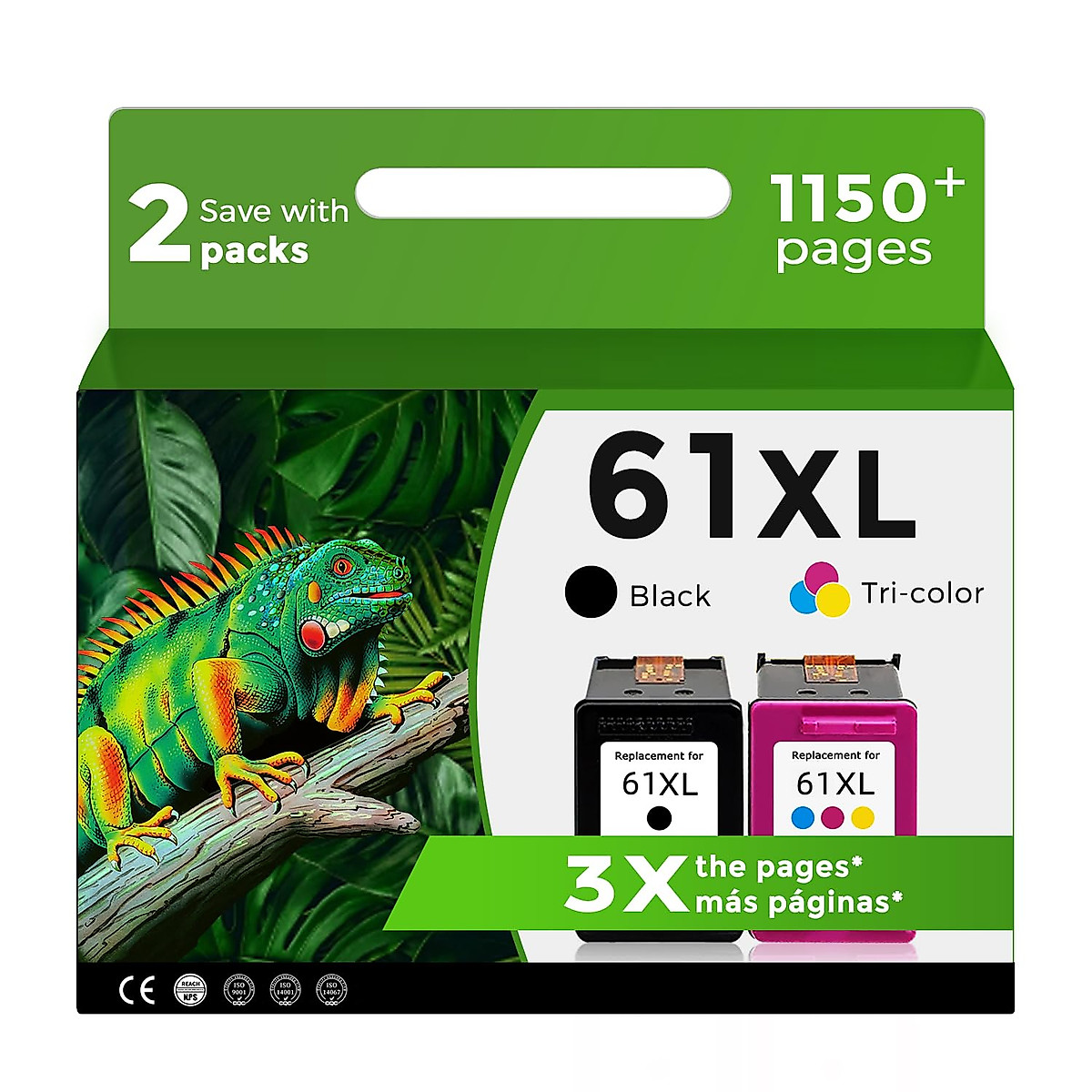 Relcolor High Yield HP61 XL Ink Cartridge for HP 61 61XL Black Color Combo for Envy 4500 5530 4502 5534 5535 Deskjet 2540 3050 1000 1510 1512 1010 1056 OfficeJet 4630 4635 2620 Series Printer HP61XL