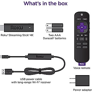 Roku Streaming Stick 4K 2021 Streaming Device with Roku Voice Remote and TV Controls 4K/HDR/Dolby Vision & Bundle Swanky Cables HDMI Cable and TV Cleaning Kit