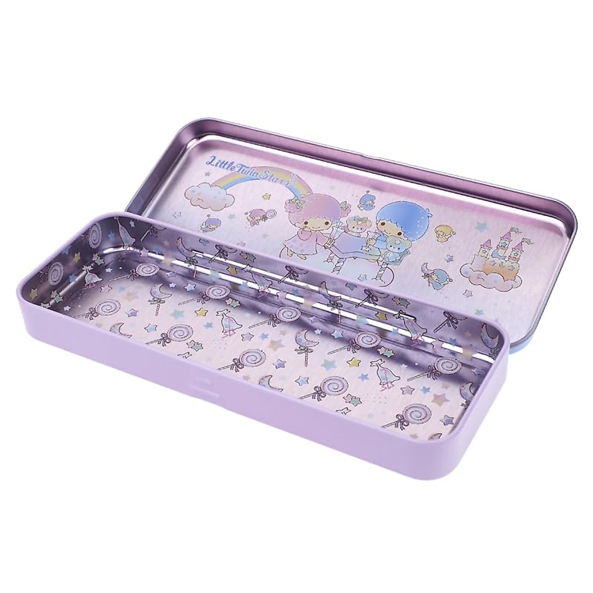 Twin Stars Little Pencil Pen Stationery Metal Box Makeup Tool Brush Holder Storage Case Tin