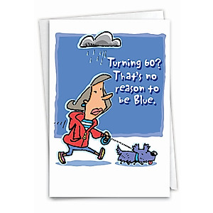NobleWorks - 60th Birthday Greeting Card with 5 x 7 Inch Envelope (1 Card) - No Reason to be Blue 8202