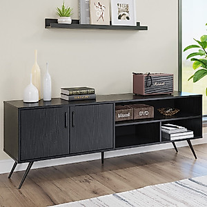 Panana TV Stand Television Console Unit Cabinets with 3 Open Cubby and 2 Doors for Living Room Bedroom for TVs up to 70 Inches (62.99 Inches Black)