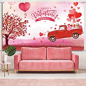 Valentine's Day Backdrop Valentine Backdrop Background for Photography Happy Valentine's Day Backdrop Banner Photo Booth Props Red Heart Backdrop for Mother's Valentine's Day Decoration (Truck)