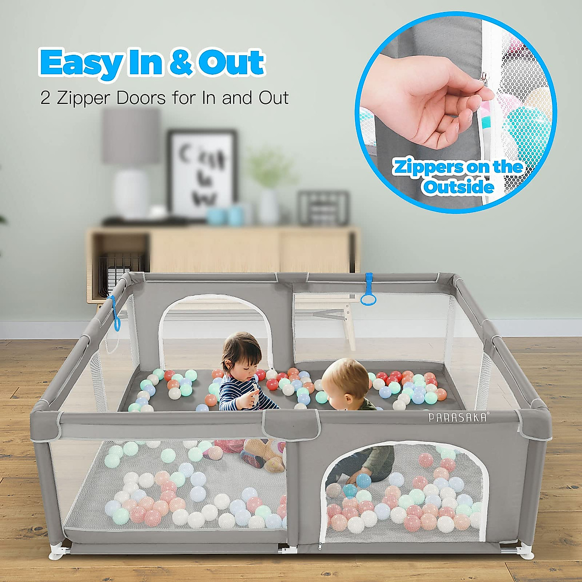 PARASAKA Baby Playpen, 72” x 59” Extra Large Baby Play Pen Play Yard, Playpen for Babies and Toddlers, Baby Fence Play Area, Baby Gate Playpen