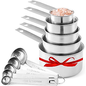 Stainless Steel Measuring Cups And Measuring Spoons 10-Piece Set, 5 Cups And 5 Spoons