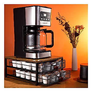 HOYRR K Cup Holder, K Cup Storage Rack, Coffee Station Coffee pods Organizer, 2-Layer Storage Drawer K Cup Holder , K Cup Holder of Wood and Iron,48 Capacity Capsule Pods Storage Organizer.