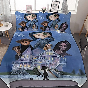 Adjzepuo Coraline Ultra Soft Reversible Breathable 3D Printed Bedding Sets 3 Piece 1 Duvet Cover + 2 Pillowcase 86"x70"