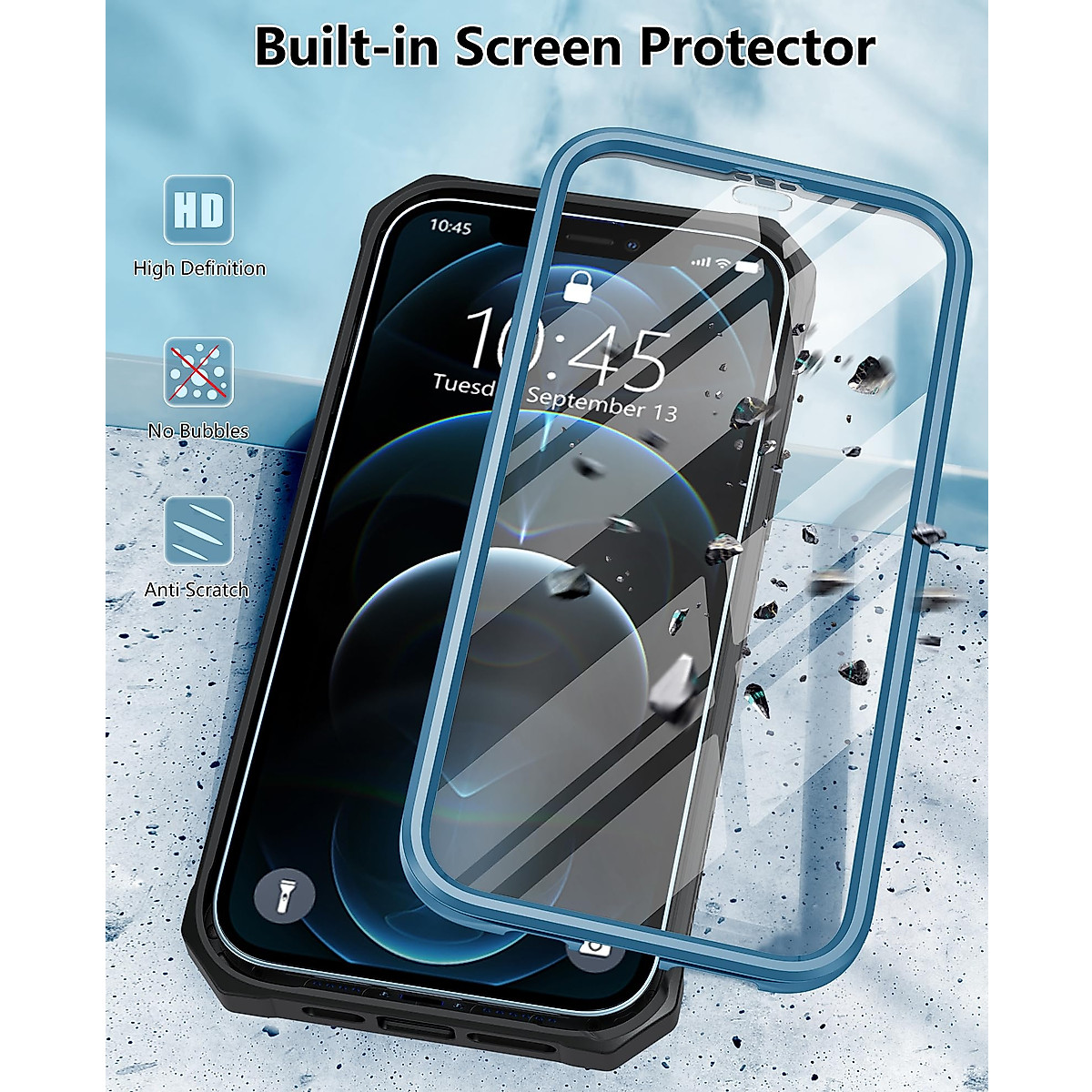 FNTCASE for iPhone 12 Pro Max Case: with Belt-Clip Holster & Built-in Screen Protector & Kickstand, Full-Body Dual Layer Rugged Military Grade Shockproof Protective Cell Phone Cover 6.7 inch-Blue