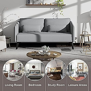 Lonkwa Loveseat Couch Sofa 59", Upholstered Couches for Living Room, Modern Fabric Love Seat, Mid Century 2 Seate Small Sofa with 2 Pillows - Small Space Office Bedroom Apartment, Light Grey