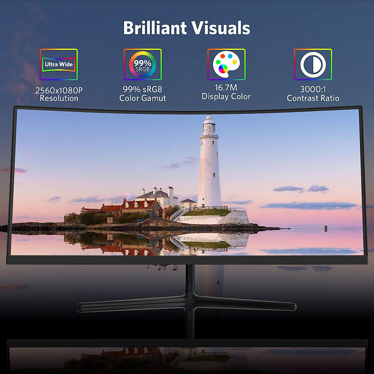 Fiodio 30in Curved Gaming Monitor 100Hz, Full HD 21:9 Ultrawide PC Computer Monitor Built-in Speakers, 2560 * 1080P HDMI DP Ports, VESA Wall Mount Ready 75 x 75mm (DP Cable Included)