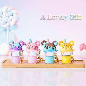 YOU WIZV Liquid Keychain, Kawaii Cute Donut Charms for Backpacks, Aesthetic Bubble Tea Boba Water Keychain for Girls, Kids,Women, Daughters, Boys（Pink Keychain）