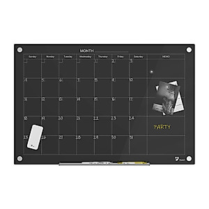 TOWON 47 x 35 Inch Glass Calendar Dry Erase Board for Wall, Magnetic Whiteboards Calendar, White Board Calendar Dry Erase for Wall, Monthly Planner Whiteboard Set, Black