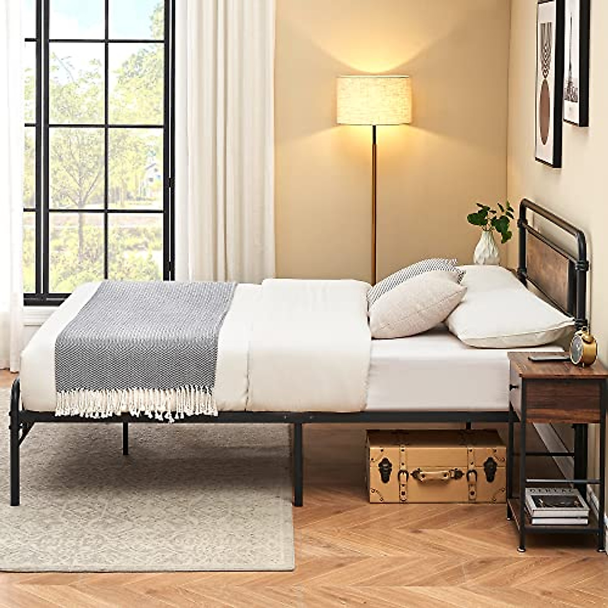IDEALHOUSE Full Size Bed Frame with Headboard, Premium Metal Platform Bed with Heavy Duty Steel Slats, 12" Under Bed Storage, Noise Free, Easy Assembly, No Box Spring Needed