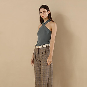 RISANTRY Womens White Belts with Gold Buckle, White Leather Belts for Women Dressy, Ladies White Fashion Waist Belt for Pants