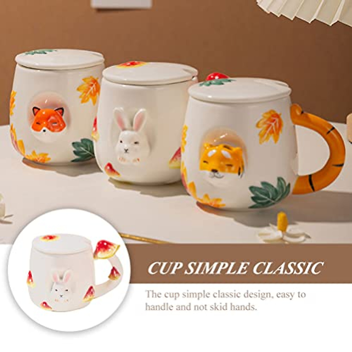 UPKOCH Care Package Ceramic Coffee Cups Rabbit Mug with Lid Water Cup Coffee Cup Coffee Mug with Rabbit Mushroom Milk Kawaii Cups Tea Mugs Gift for Adult Home Office Sympathy Gift