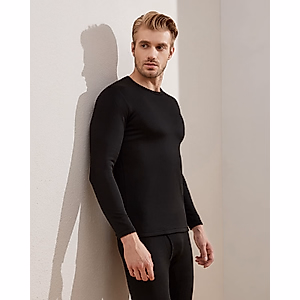 LAPASA Men's Thermal Underwear Top Crewneck Long Sleeve Shirt Base Layer Heavyweight Winter Thermoflux 300 M26 Large Black
