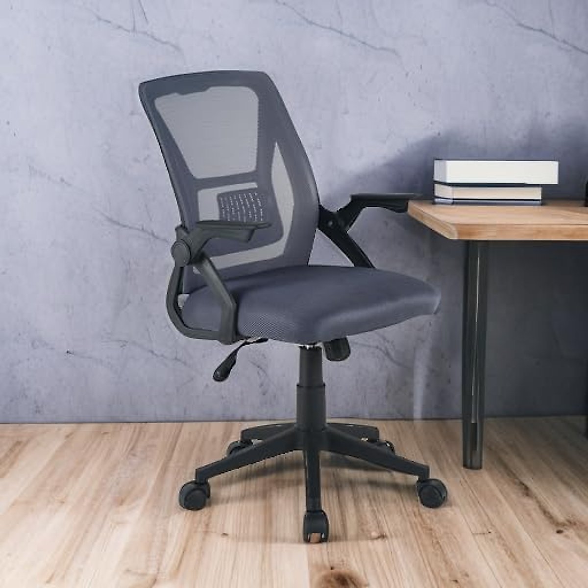 VECELO Mid-Back Swivel Ergonomic Office Chair with Adjustable Arms, Mesh Lumbar Support for Computer Task Work, Gray