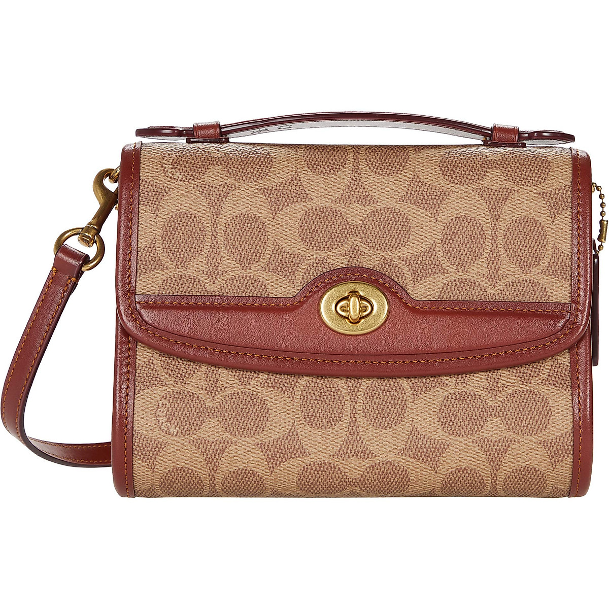COACH Coated Canvas Signature Kip Turnlock Crossbody B4/Tan Rust One Size