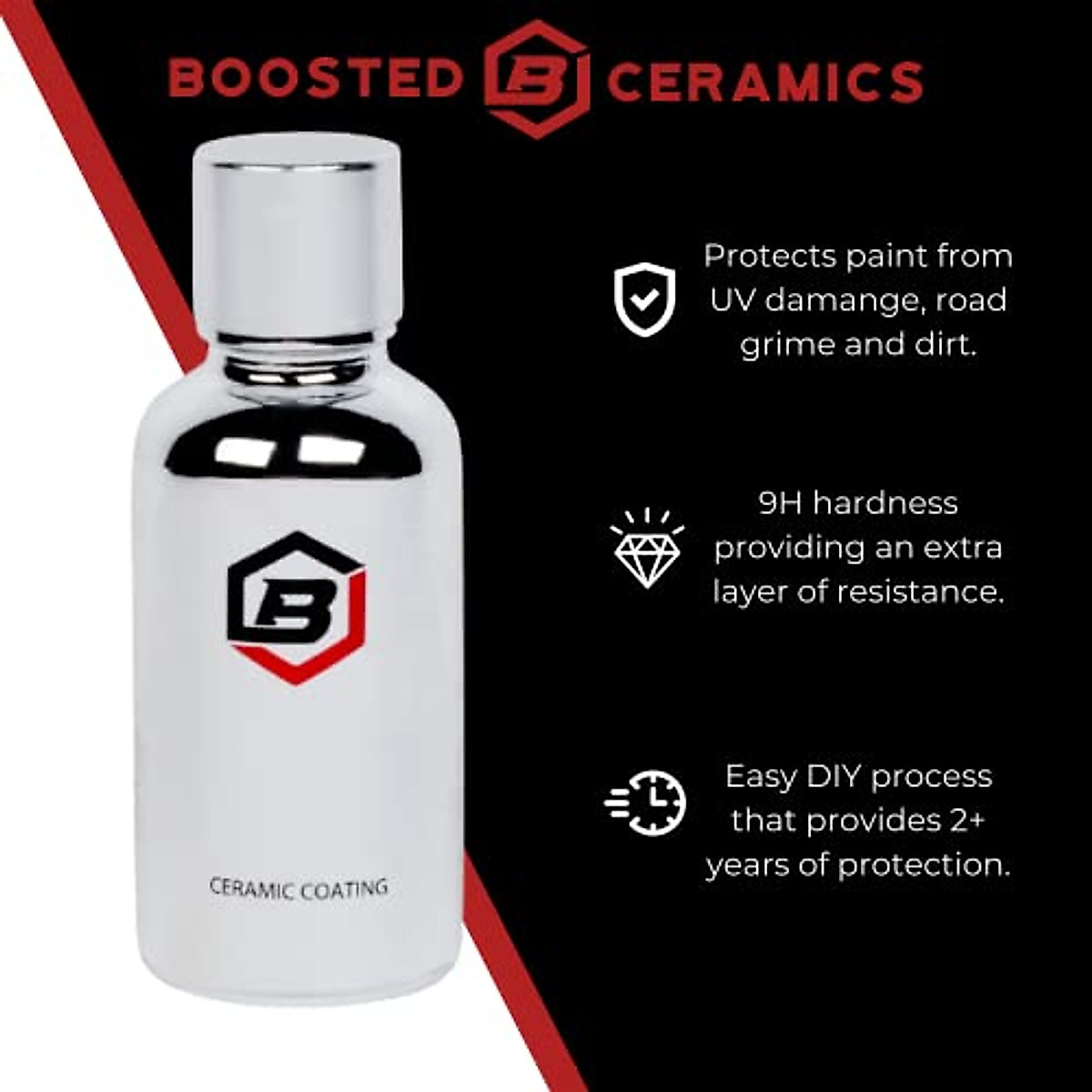 Boosted Ceramics 9H Nano Ceramic Coating Kit - Hydrophobic Professional Coating Kit - Si02 Protection for Cars, Trucks, Motorcycles, RV & Boat