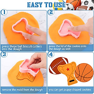 8 Pieces Sport Ball and Birthday Cookie Stamps with Plunger Cutters Set 3D Football Volleyball Soccer Basketball Cake Flower Shape Biscuit Cutter Cookie Stamps for DIY Cookie Supplies (Ball Style)